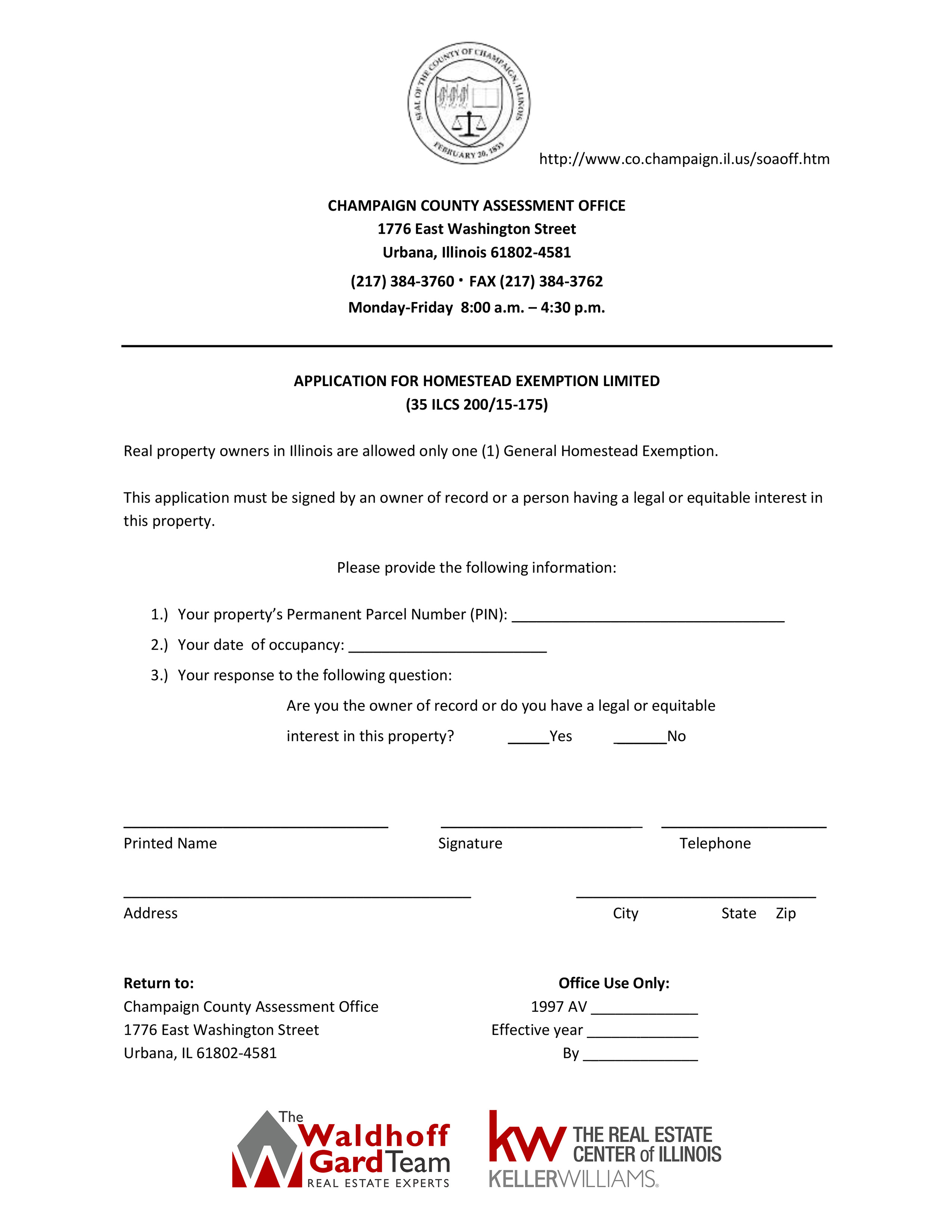 Homestead Exemption Form with UPDATED LOGO – Champaign County Real Estate